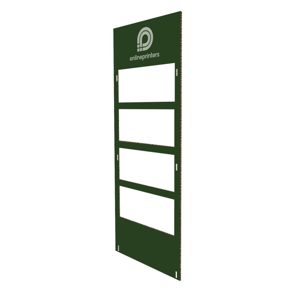 Shelf displays, separate front panel, at Onlineprinters