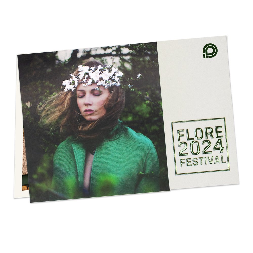 Folded cards with spot relief varnish, A5 landscape, long side creasing ...